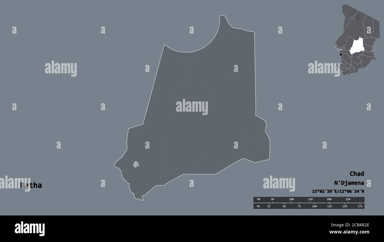 Shape of Batha, region of Chad, with its capital isolated on solid ...