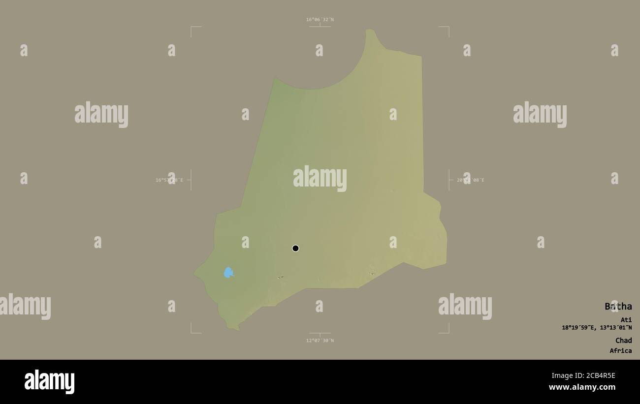 Area of Batha, region of Chad, isolated on a solid background in a ...