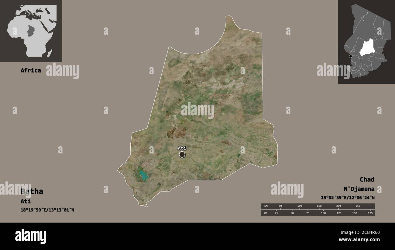 Shape of Batha, region of Chad, and its capital. Distance scale ...
