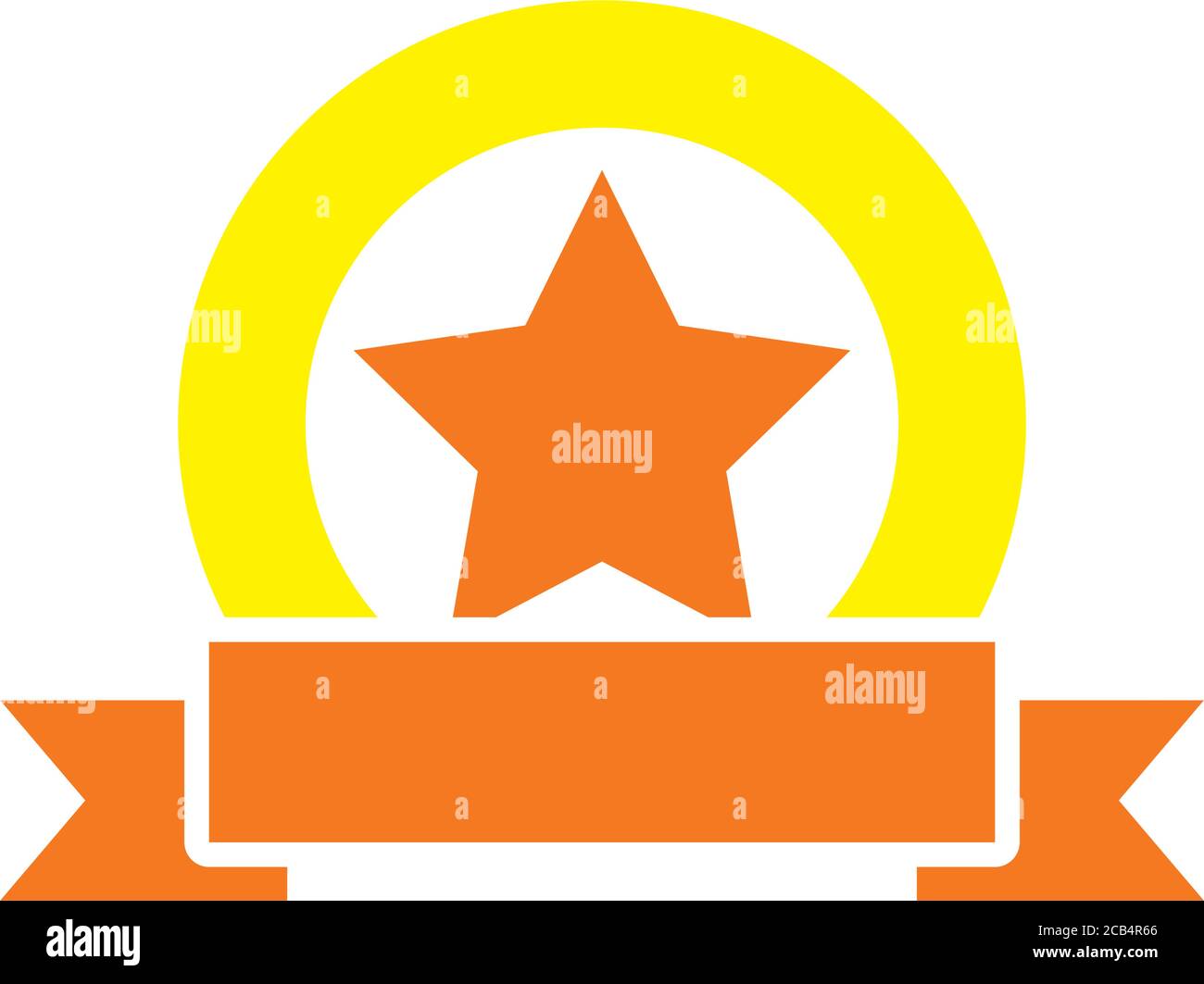 decorative badge with star and ribbon icon over white background, flat ...