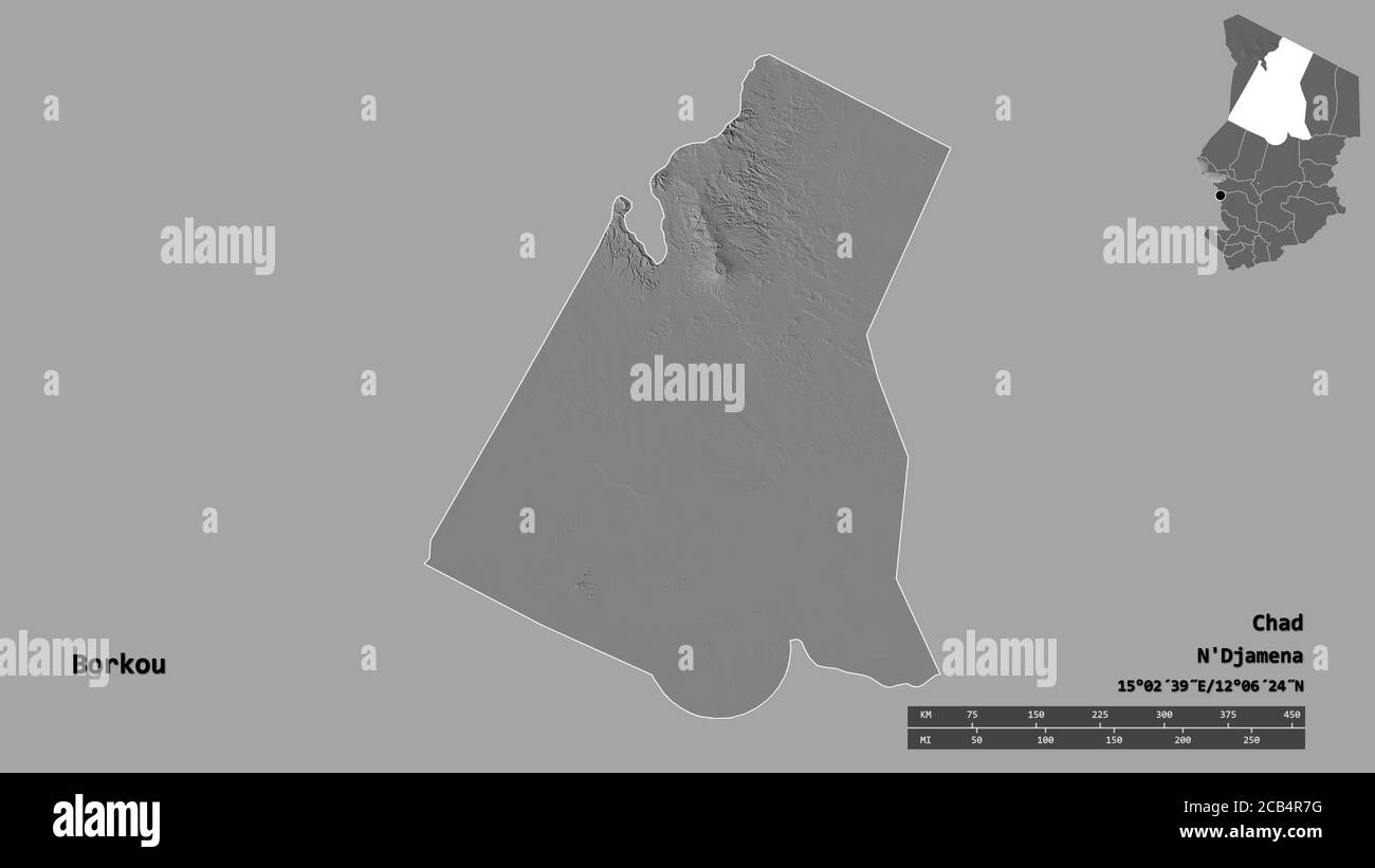Shape of Borkou, region of Chad, with its capital isolated on solid ...