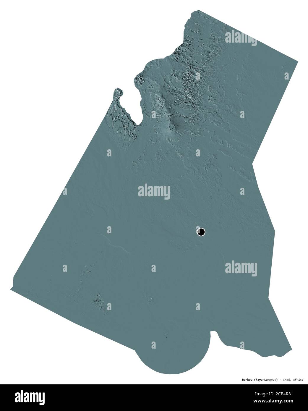 Shape of Borkou, region of Chad, with its capital isolated on white ...