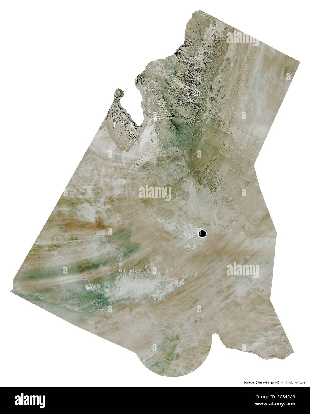 Shape of Borkou, region of Chad, with its capital isolated on white ...