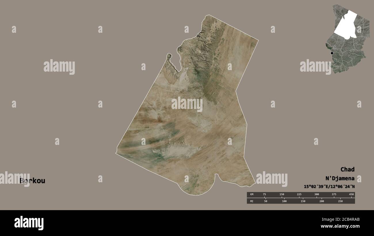 Shape of Borkou, region of Chad, with its capital isolated on solid ...