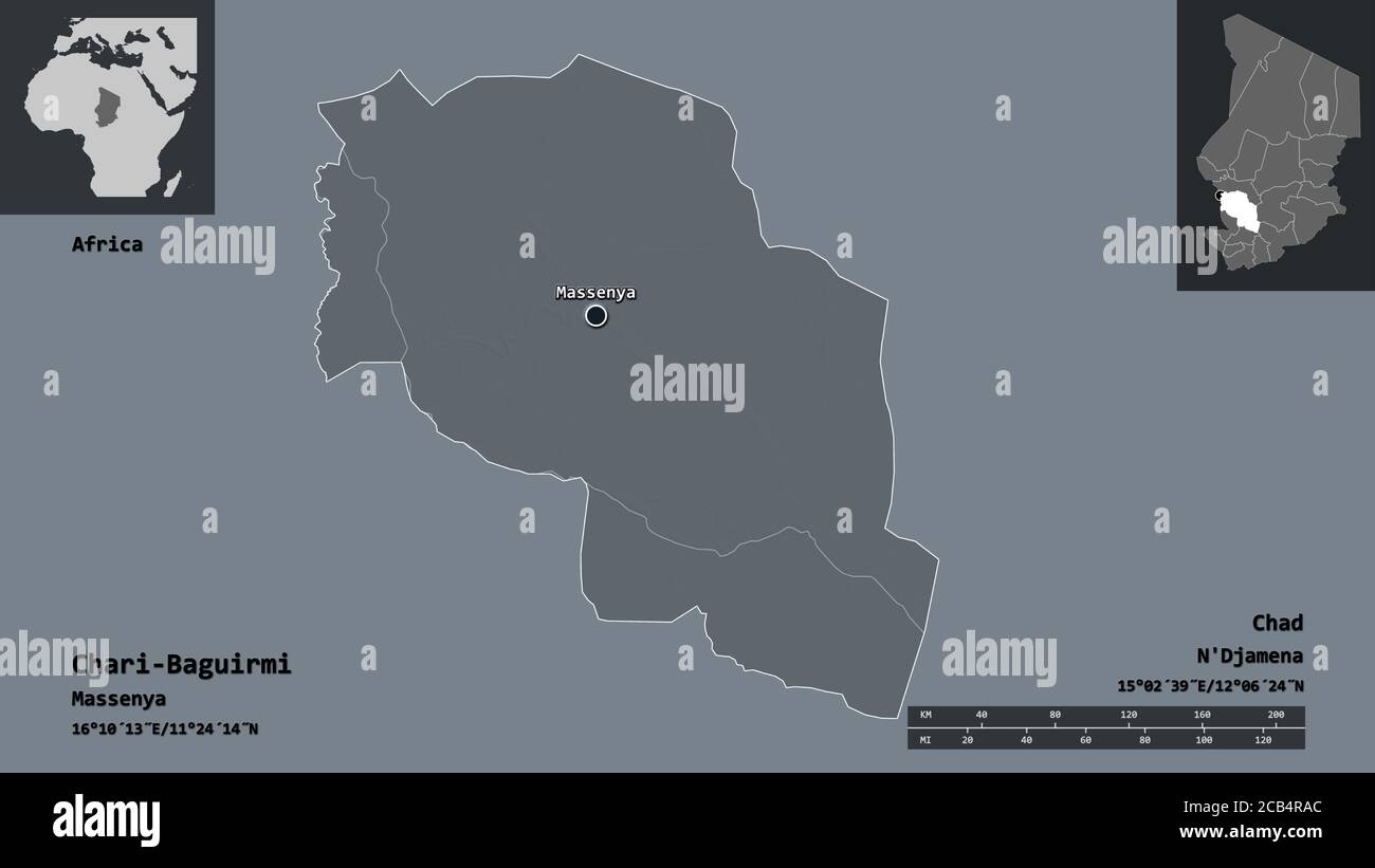 Shape of Chari-Baguirmi, region of Chad, and its capital. Distance ...