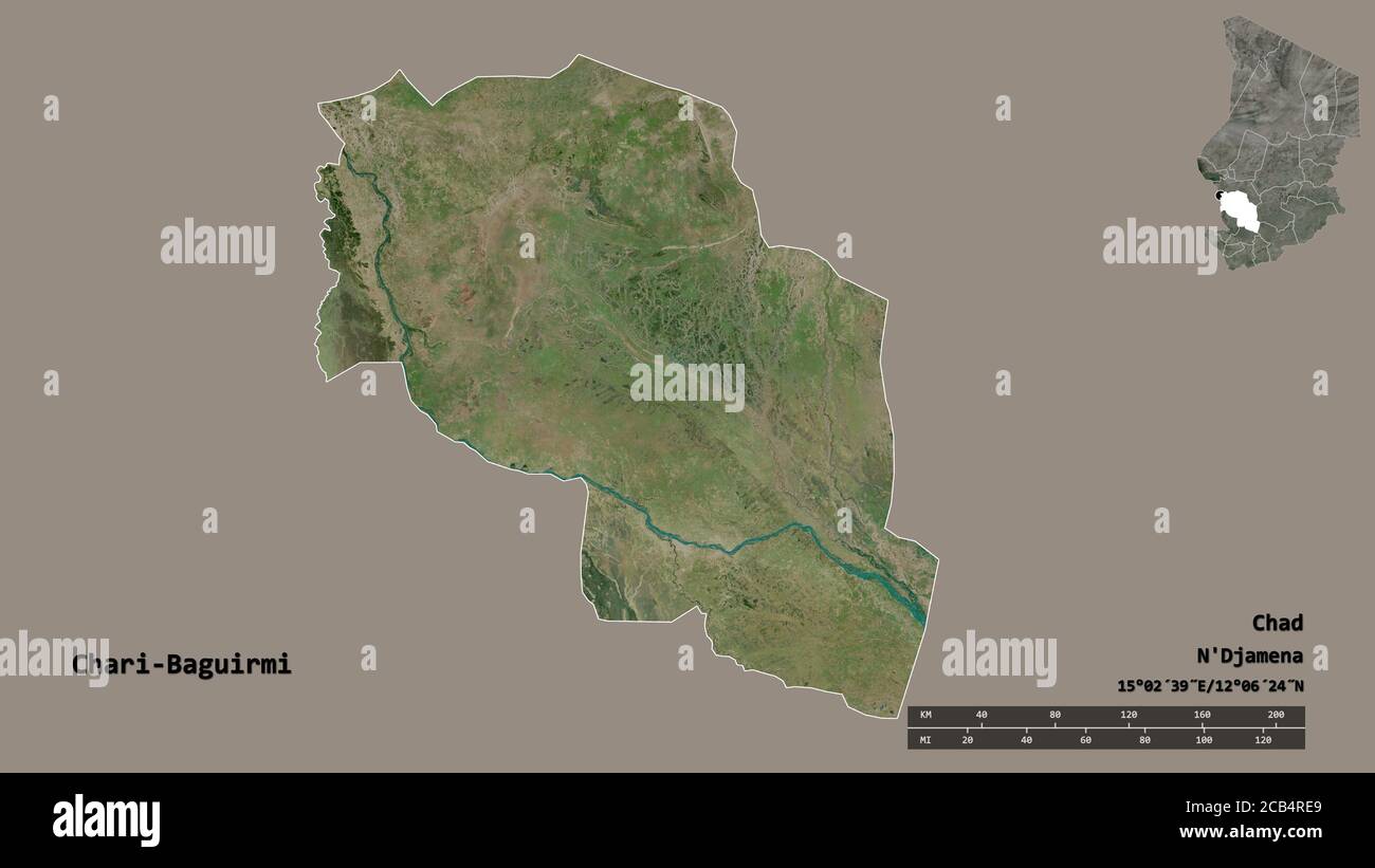 Shape of Chari-Baguirmi, region of Chad, with its capital isolated on ...