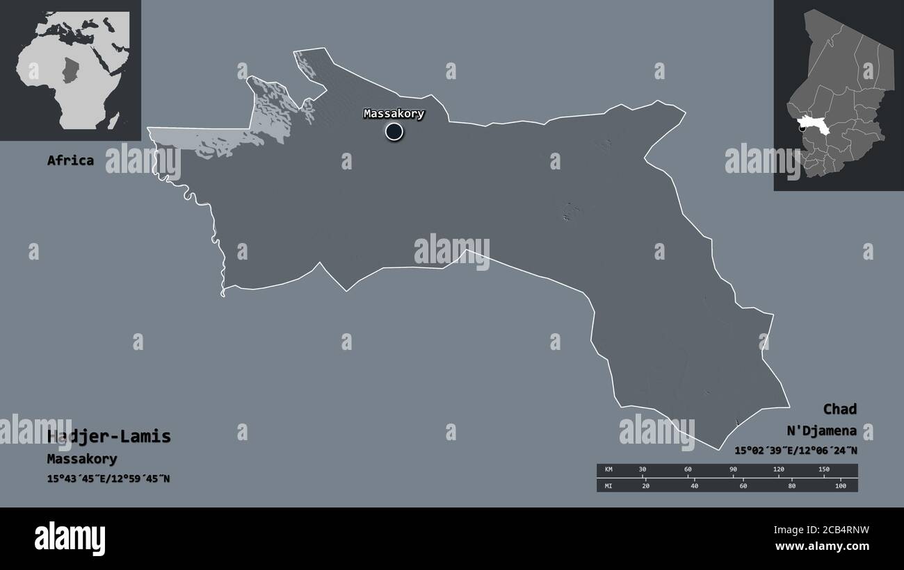 Shape of Hadjer-Lamis, region of Chad, and its capital. Distance scale ...