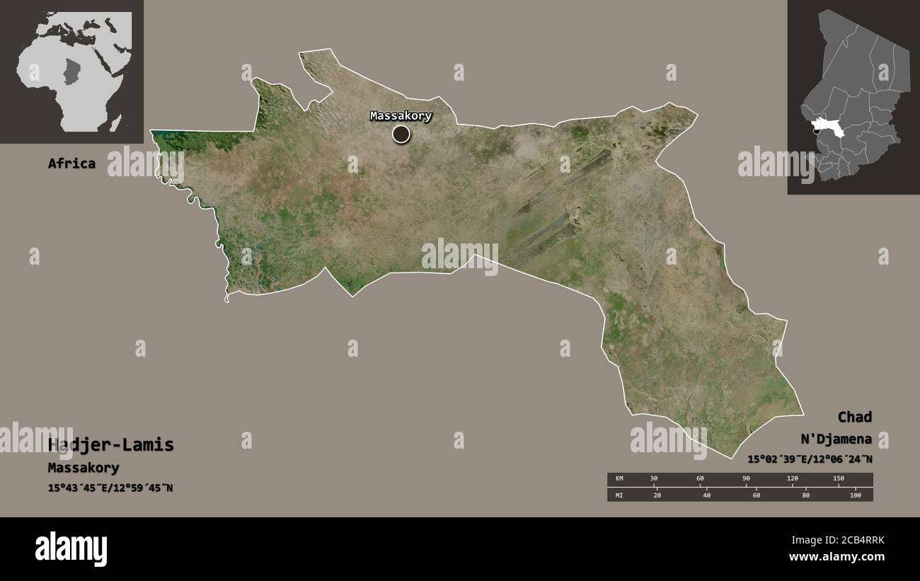 Shape of Hadjer-Lamis, region of Chad, and its capital. Distance scale ...