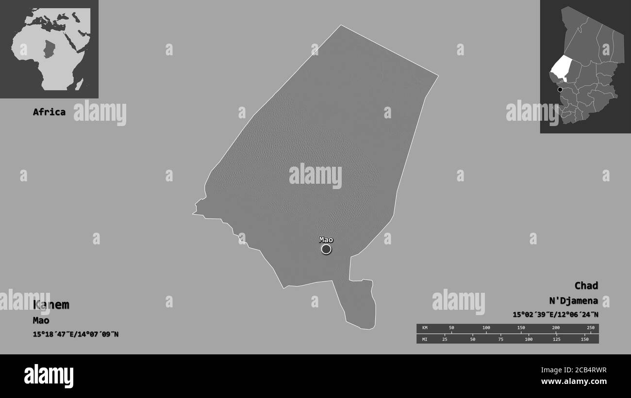 Shape of Kanem, region of Chad, and its capital. Distance scale ...