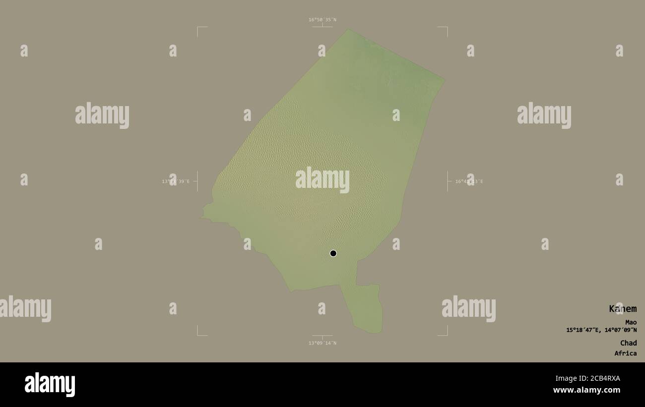 Area of Kanem, region of Chad, isolated on a solid background in a ...