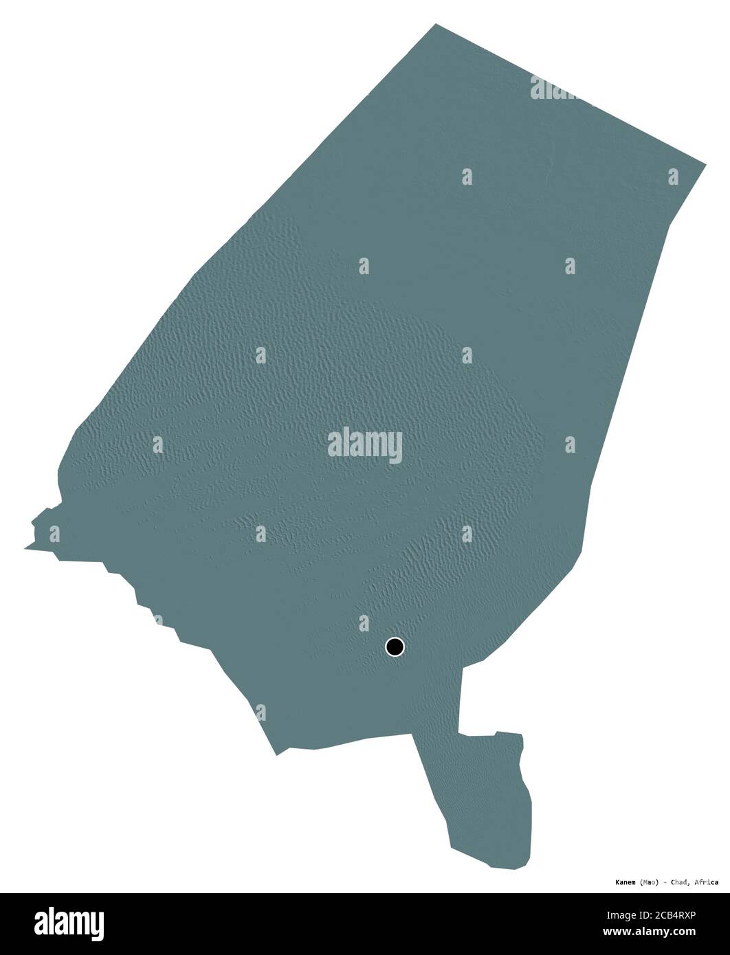 Shape of Kanem, region of Chad, with its capital isolated on white ...