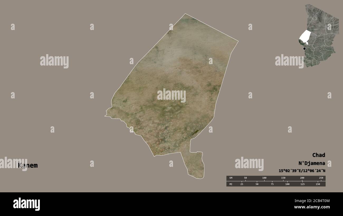 Shape of Kanem, region of Chad, with its capital isolated on solid ...