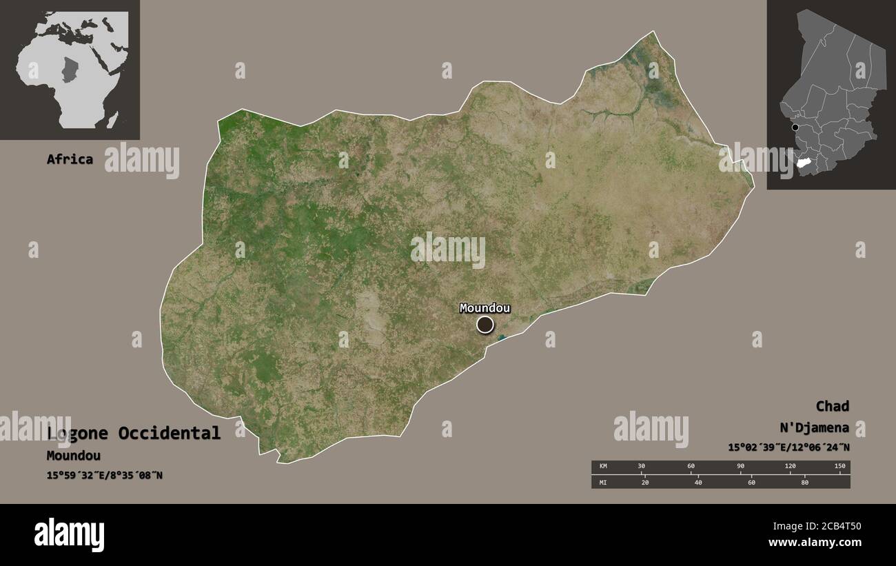 Shape of Logone Occidental, region of Chad, and its capital. Distance ...