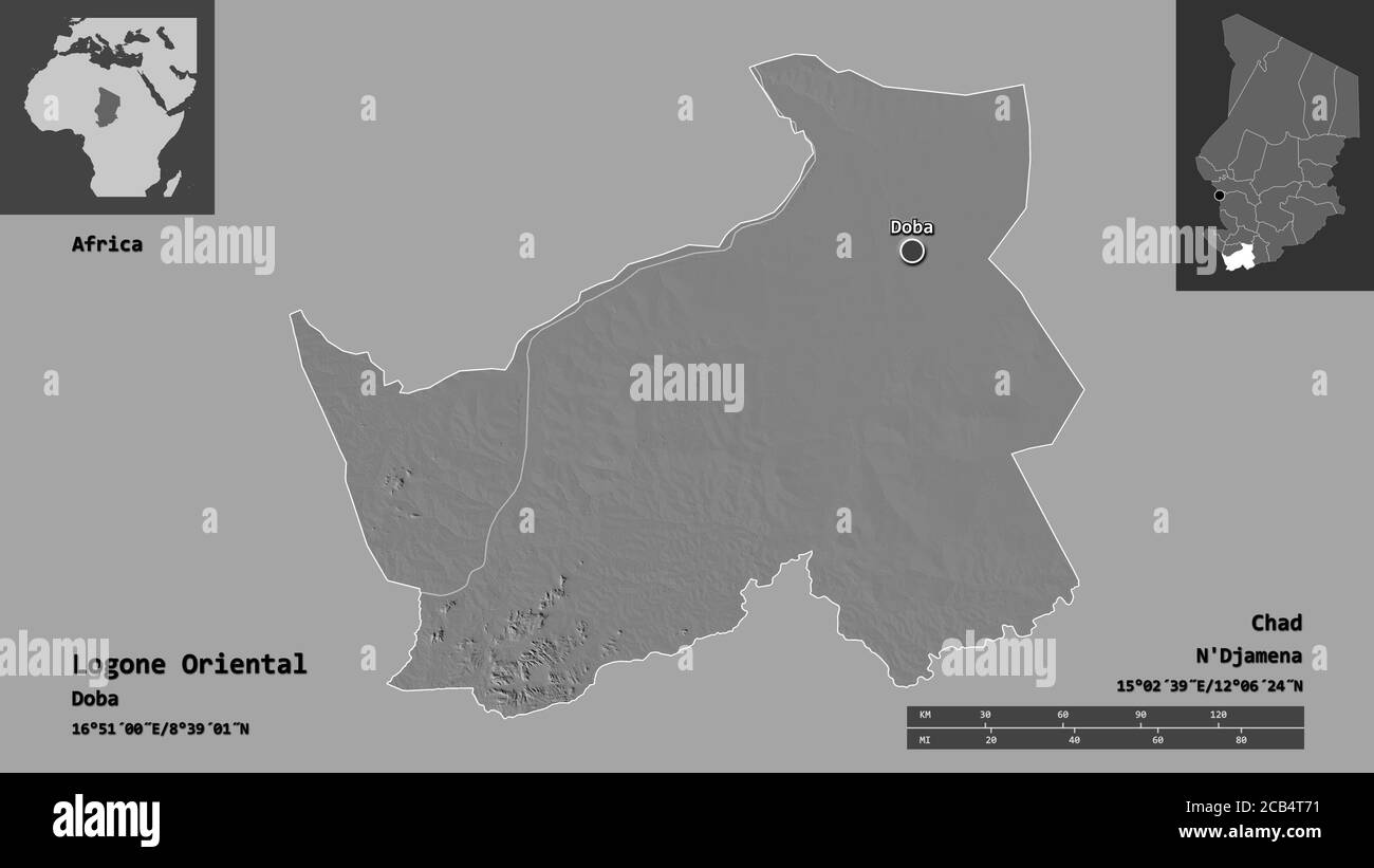 Shape of Logone Oriental, region of Chad, and its capital. Distance ...