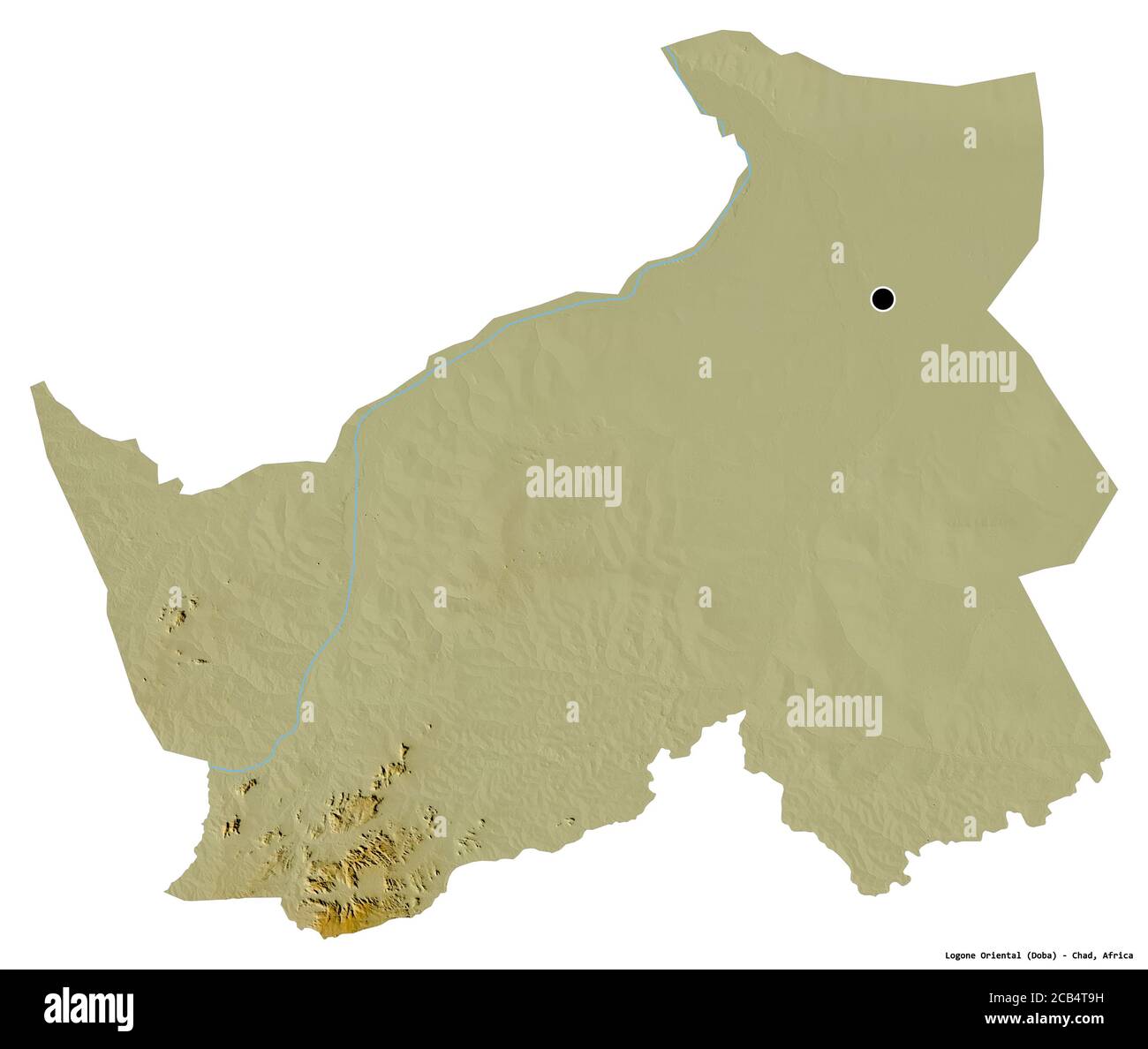 Shape of Logone Oriental, region of Chad, with its capital isolated on white background ...