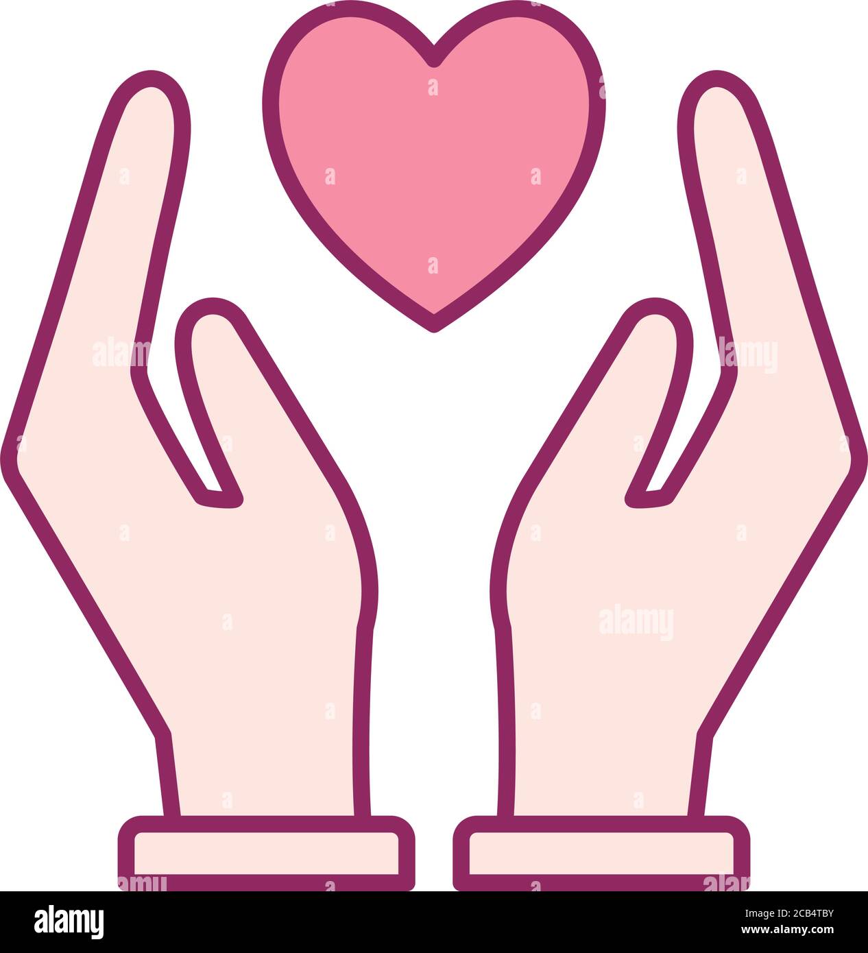 heart between hands line and fill style icon design of Charity and ...