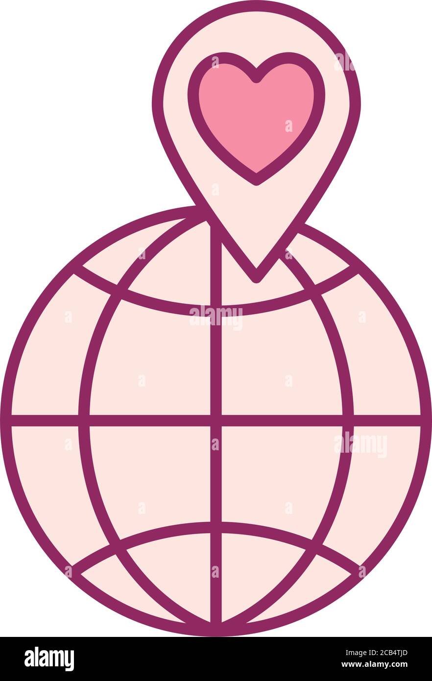 global sphere with heart in gps mark line and fill style icon design of ...