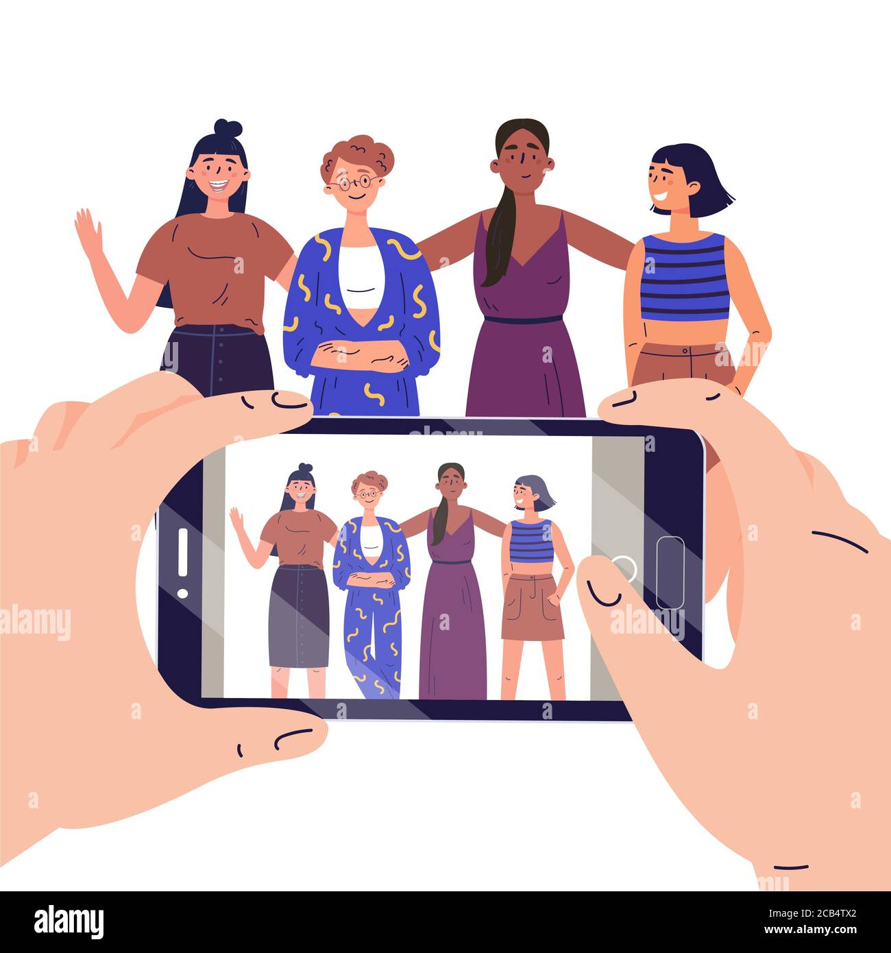 Group photo of friends on phone screen Stock Vector Image & Art - Alamy