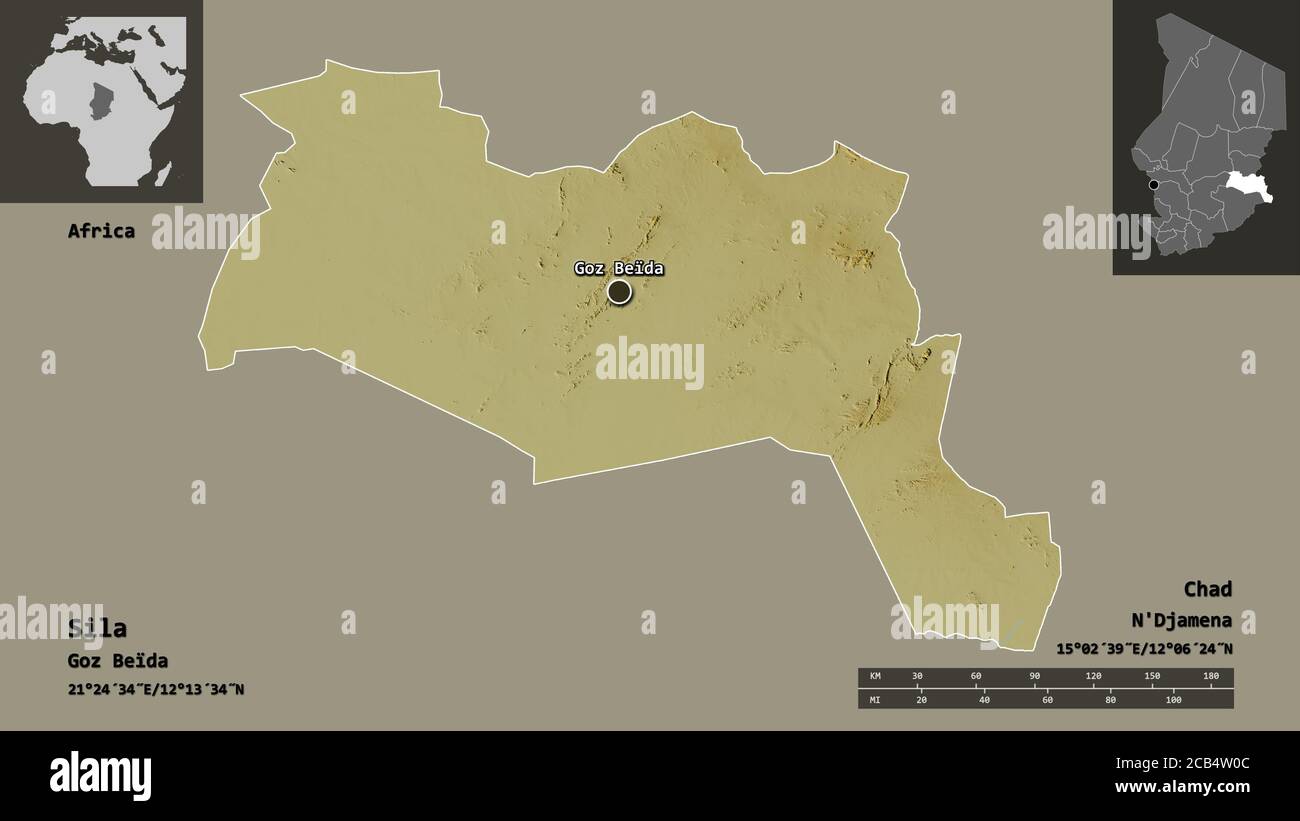 Shape of Sila, region of Chad, and its capital. Distance scale ...