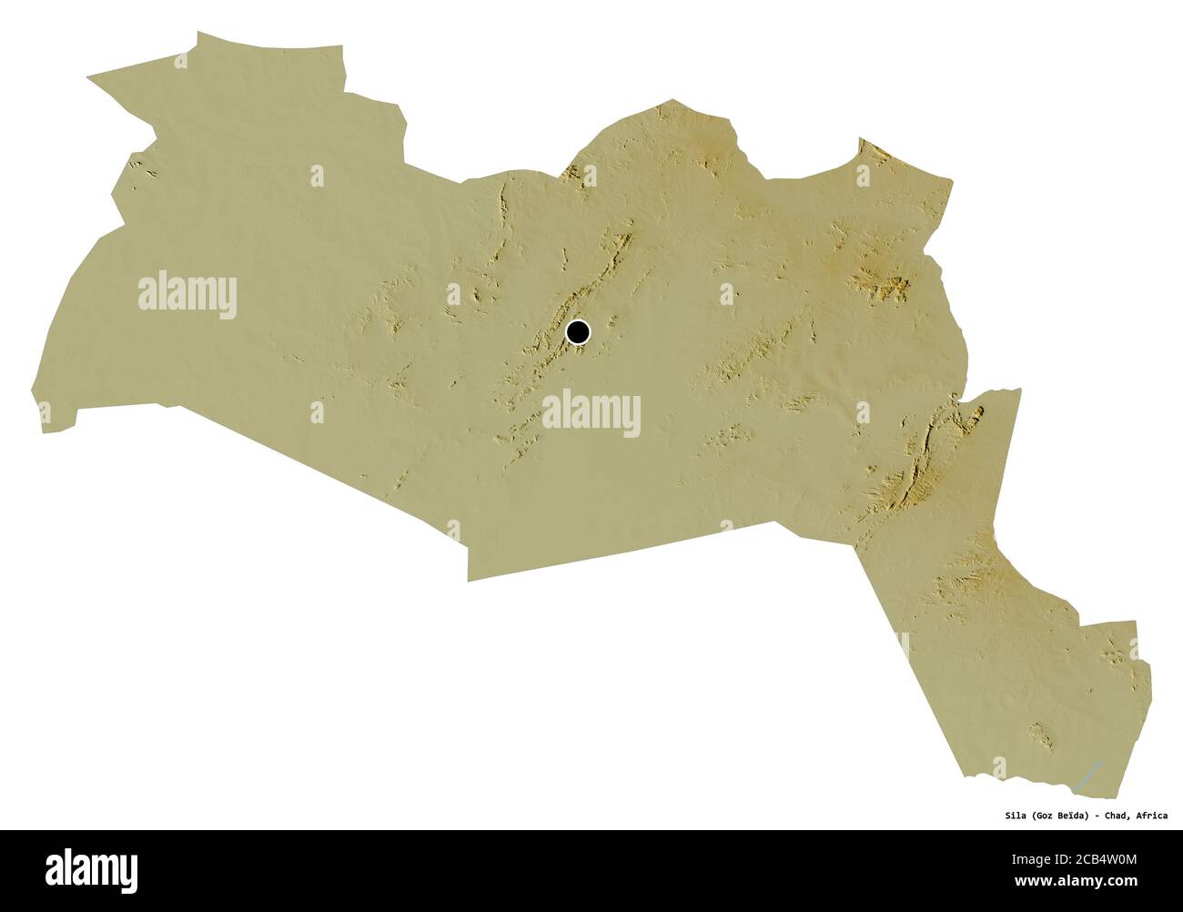 Shape of Sila, region of Chad, with its capital isolated on white ...