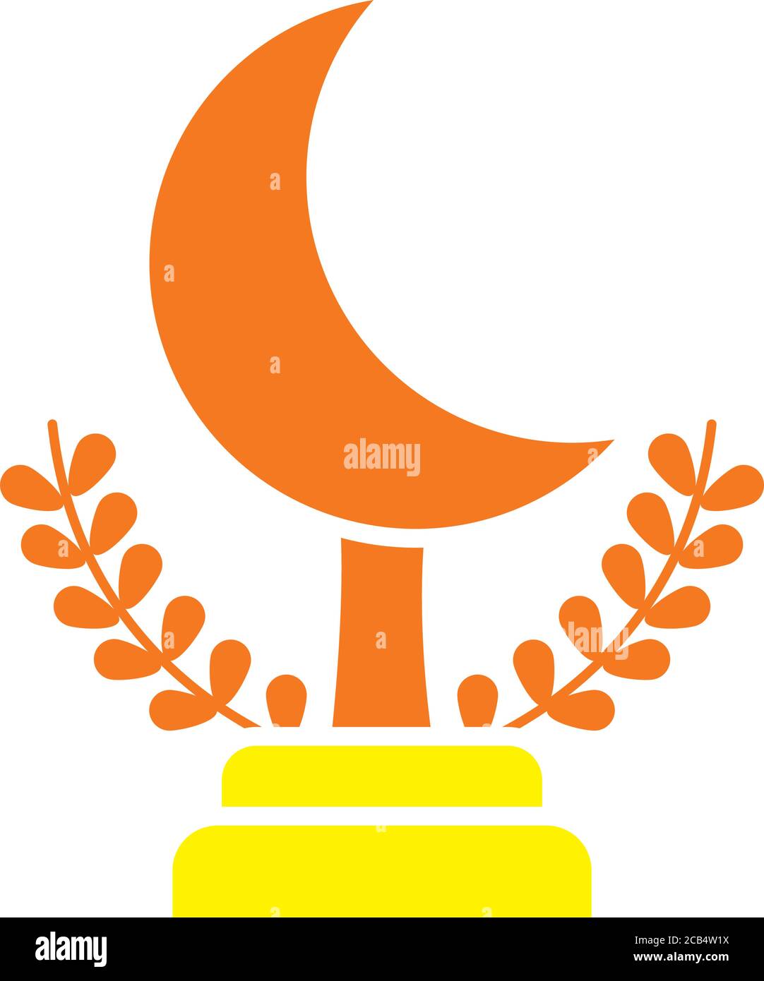 moon and leaves wreath trophy icon over white background, flat style ...