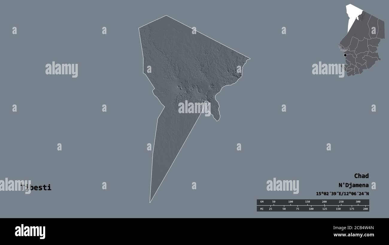 Shape of Tibesti, region of Chad, with its capital isolated on solid ...