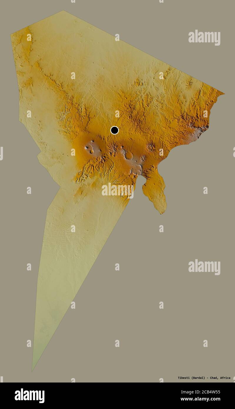 Shape of Tibesti, region of Chad, with its capital isolated on a solid ...