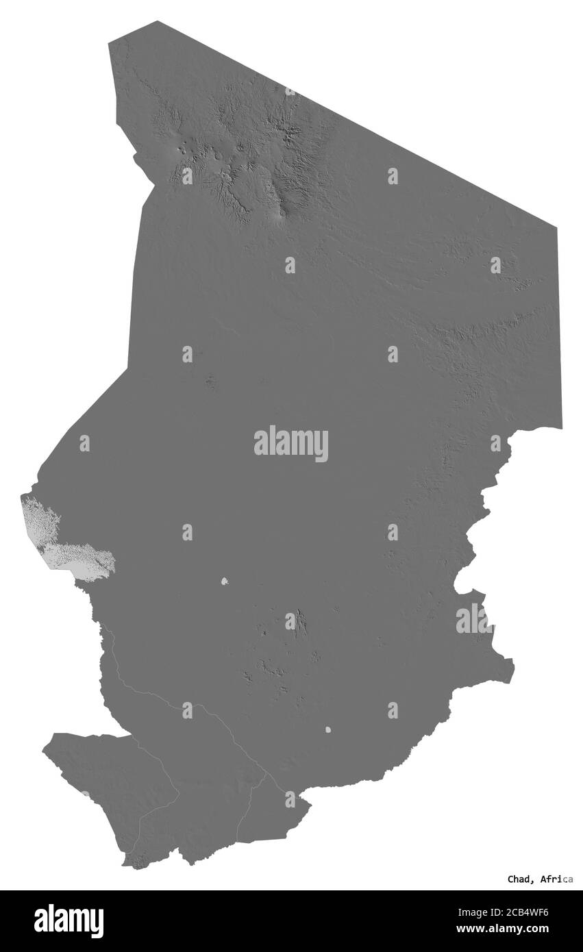 Shape of Chad with its capital isolated on white background. Bilevel ...