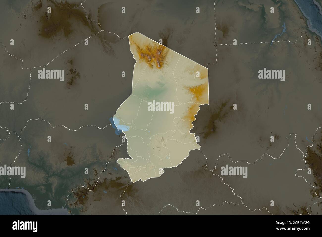 Shape of Chad separated by the desaturation of neighboring areas ...