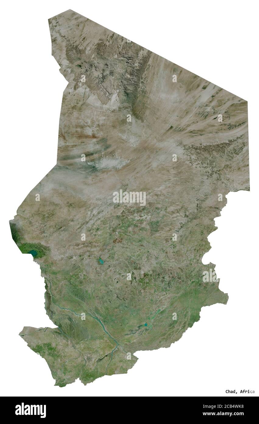 Shape of Chad with its capital isolated on white background. Satellite ...