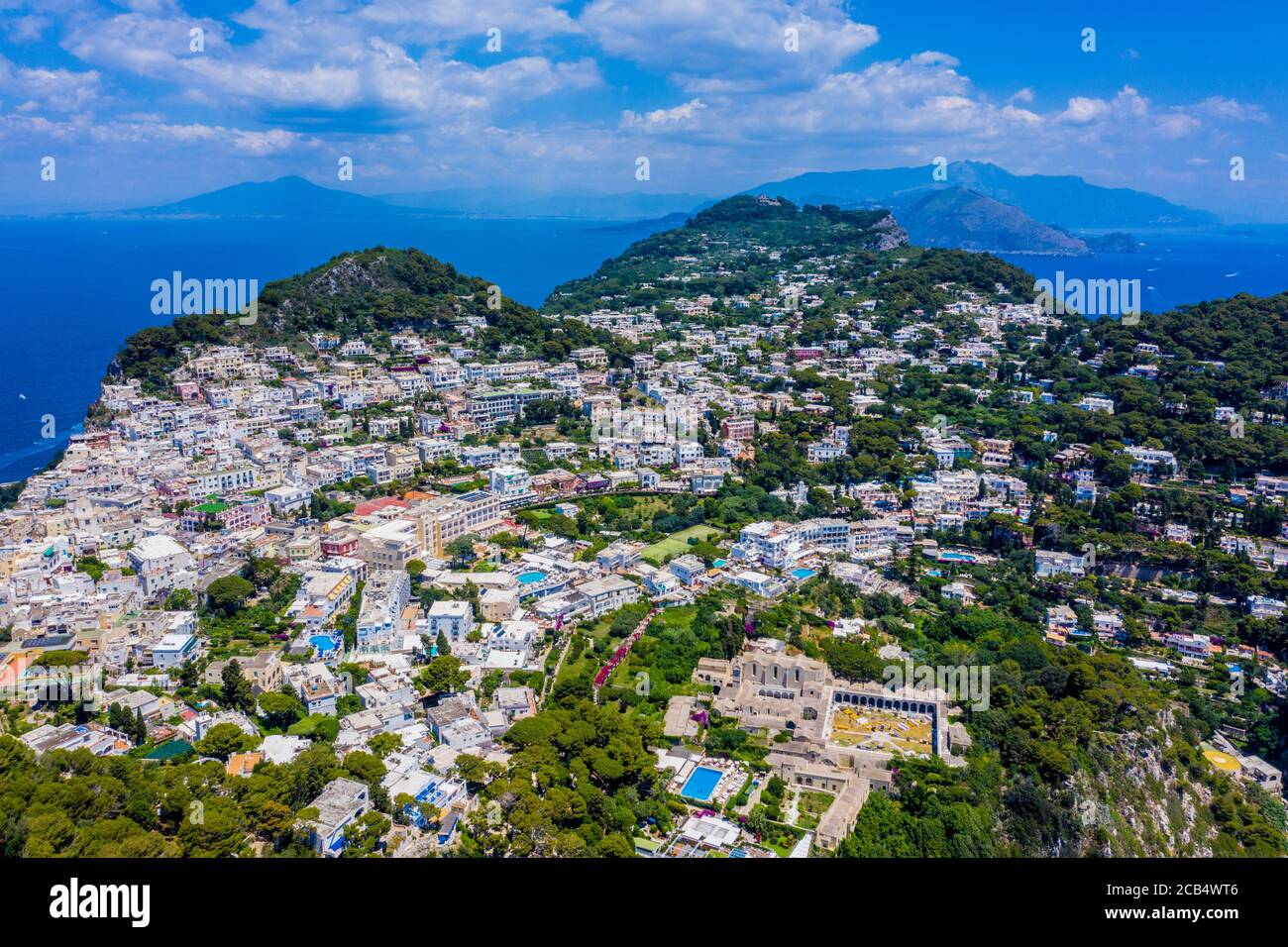Aerial shot of Capri Town on the island of Capri near Italy's Amalfi ...