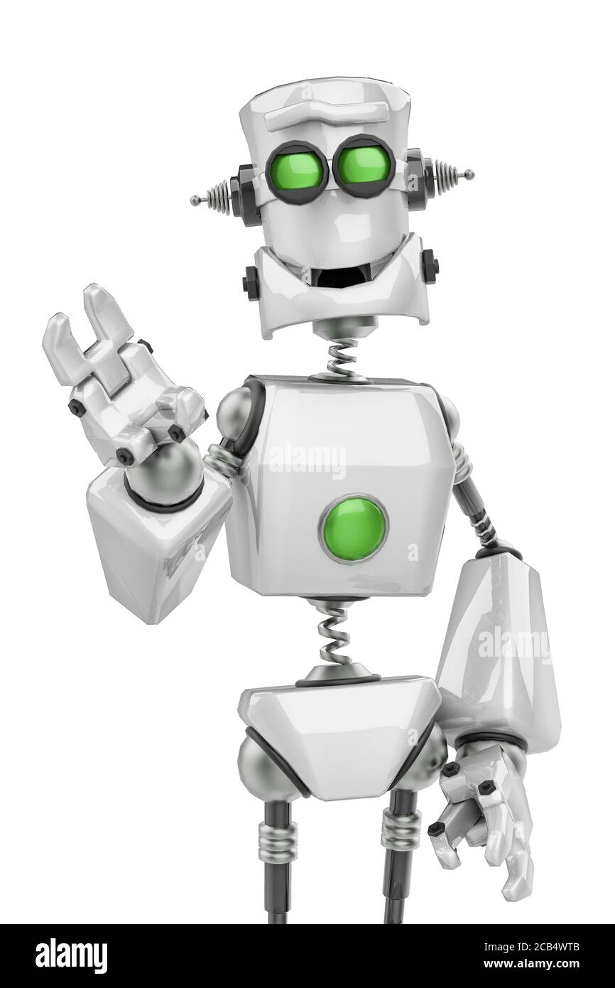funny robot cartoon saying hello in a white background, 3d illustration ...