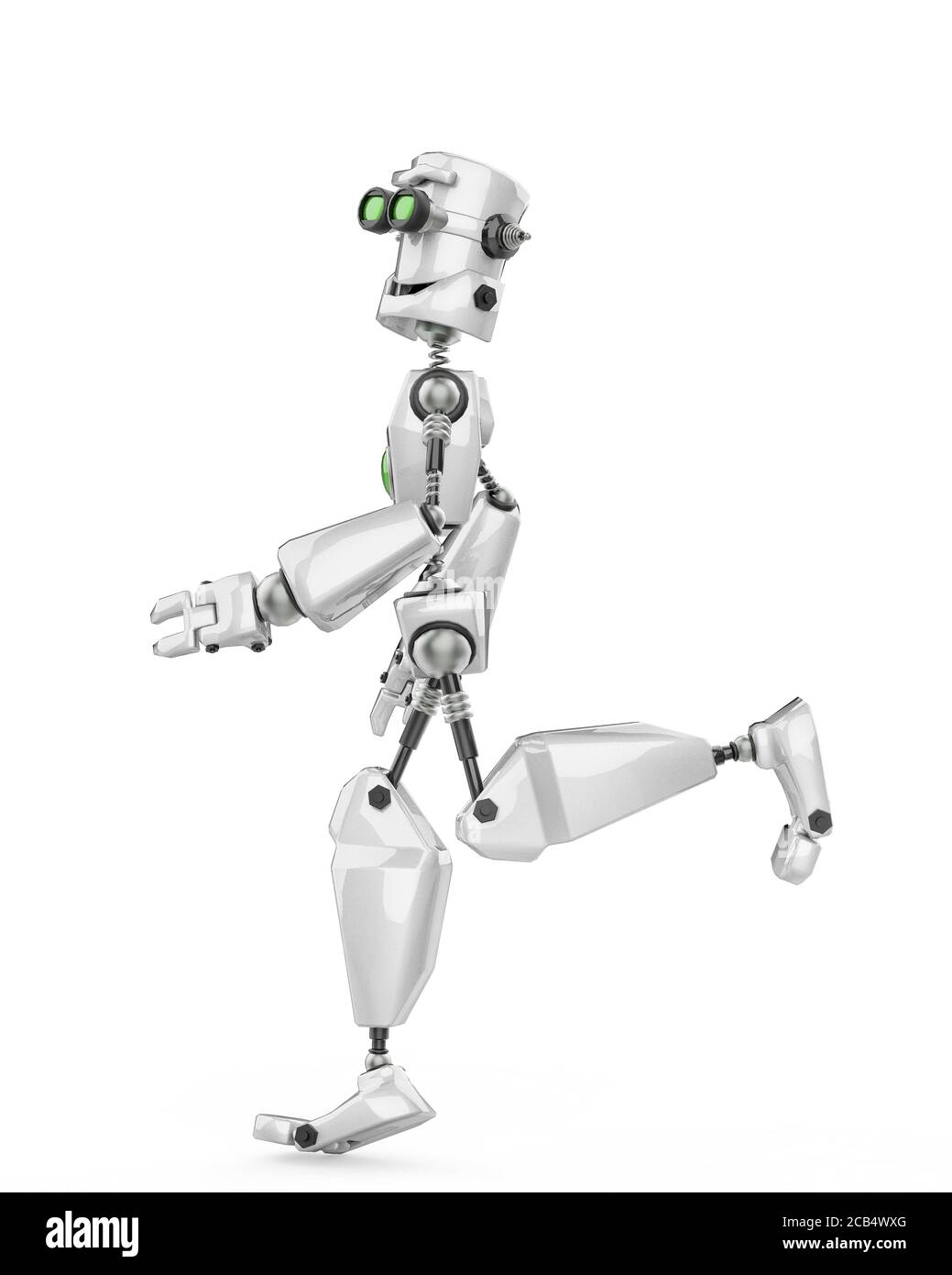 funny robot cartoon jogging in front in a white background., 3d ...