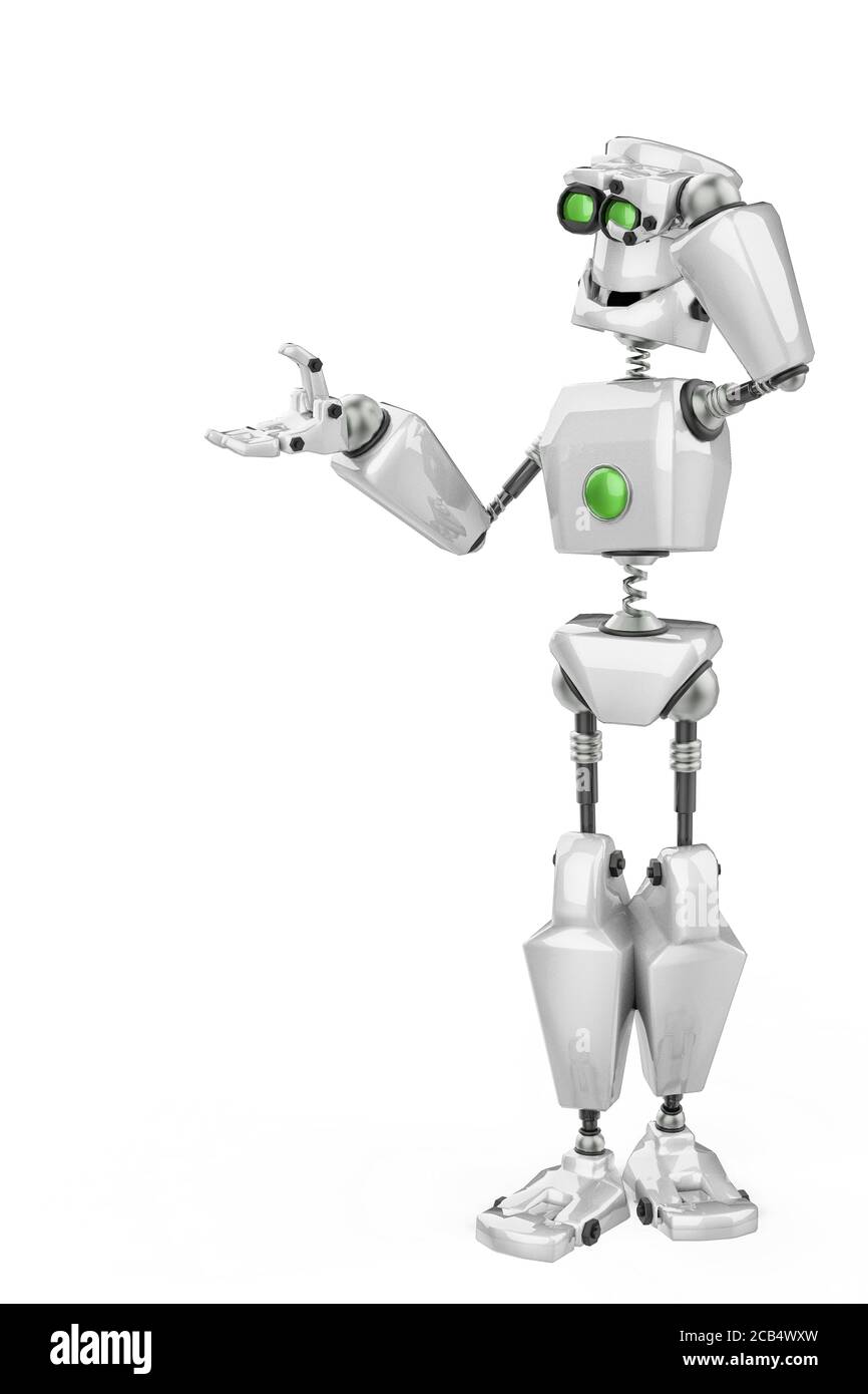 funny robot cartoon in a white background., 3d illustration Stock Photo ...