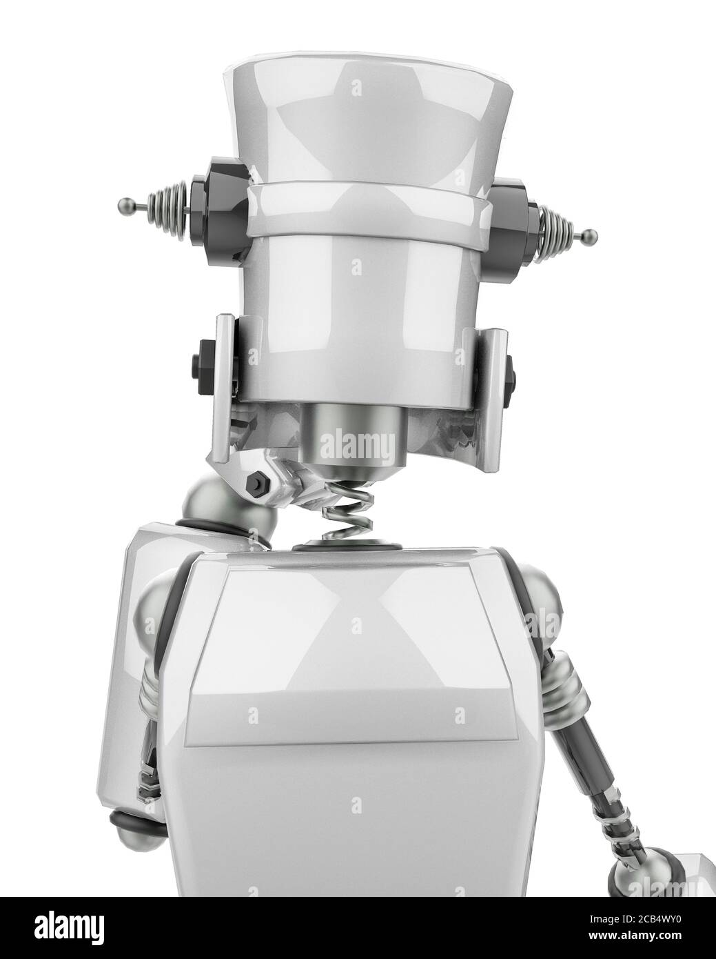 funny robot cartoon in a white background rear view, 3d illustration ...