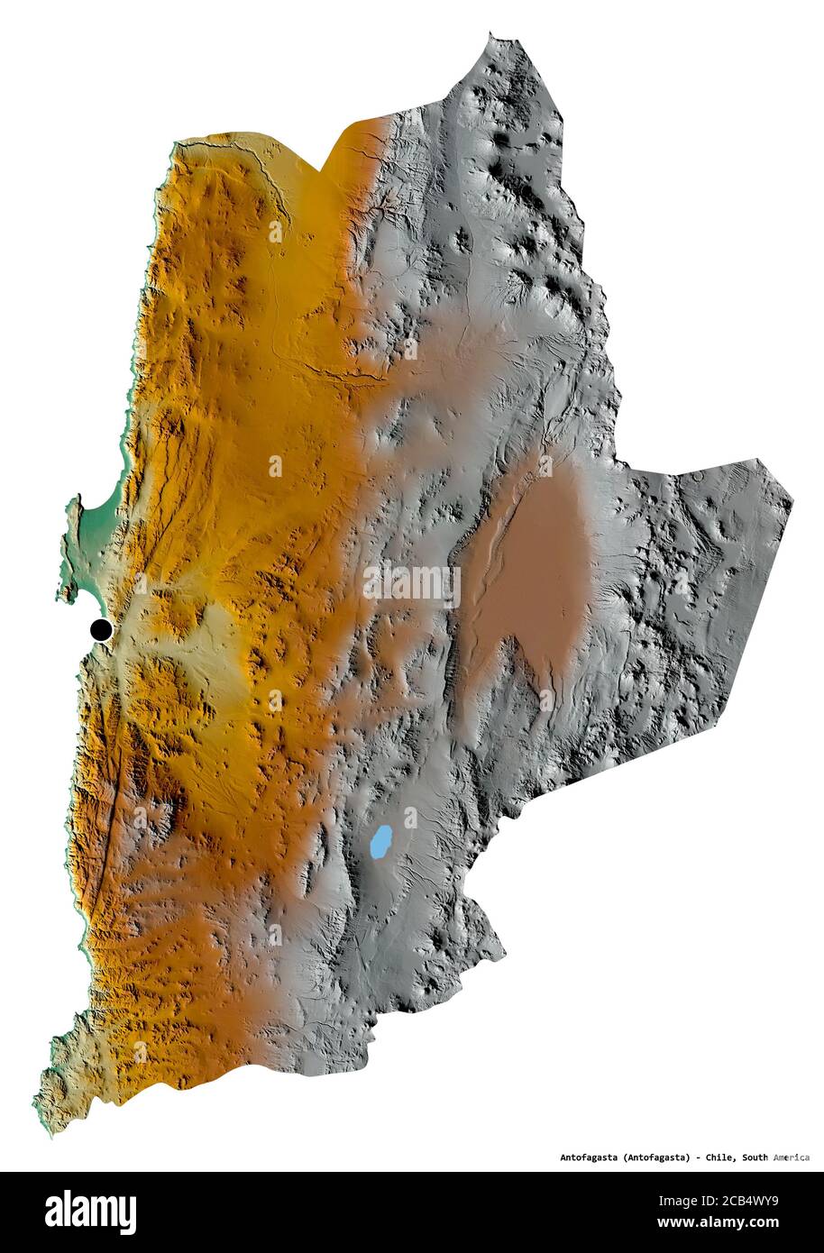 Shape of Antofagasta, region of Chile, with its capital isolated on ...