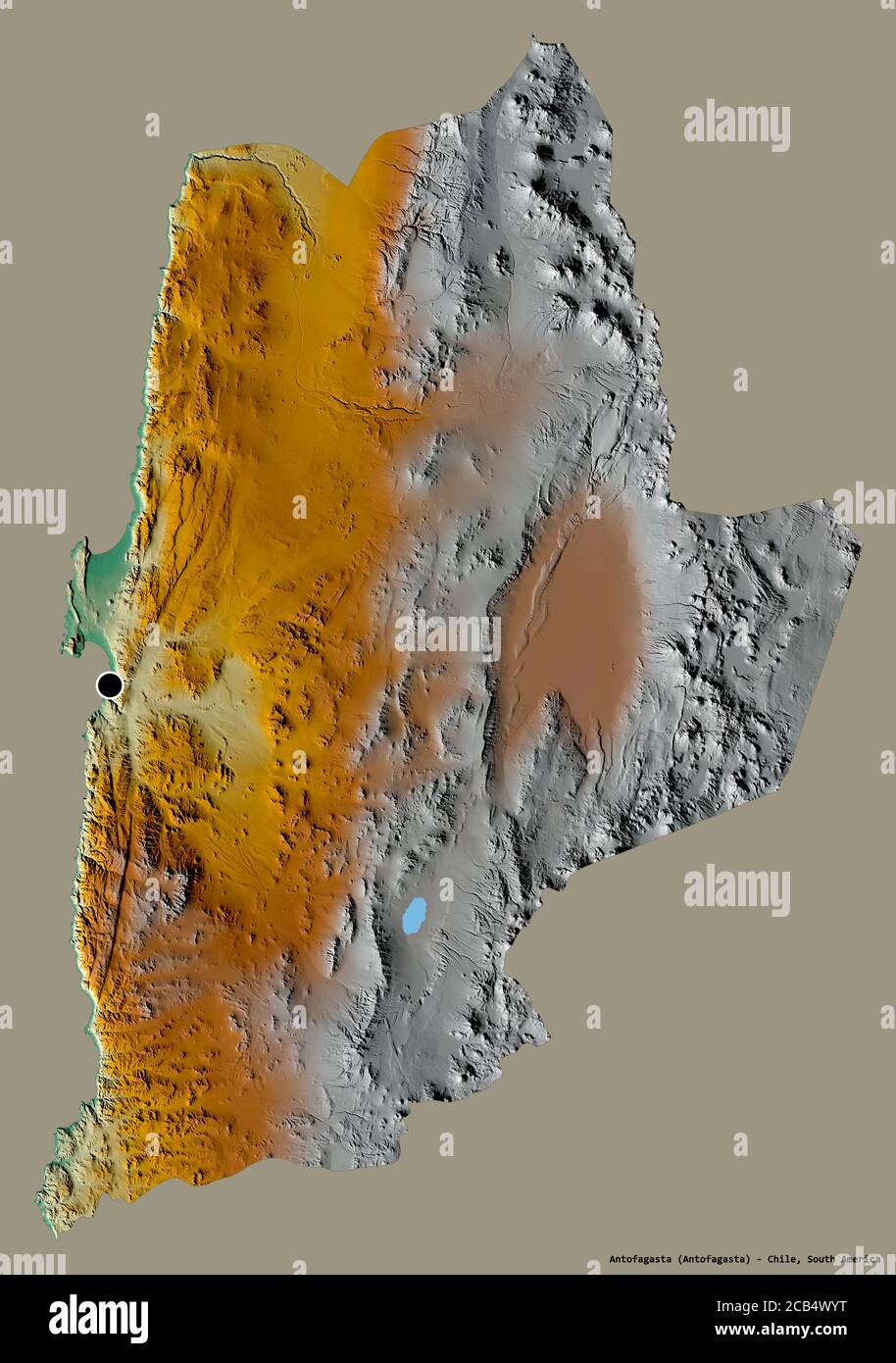 Shape of Antofagasta, region of Chile, with its capital isolated on a ...