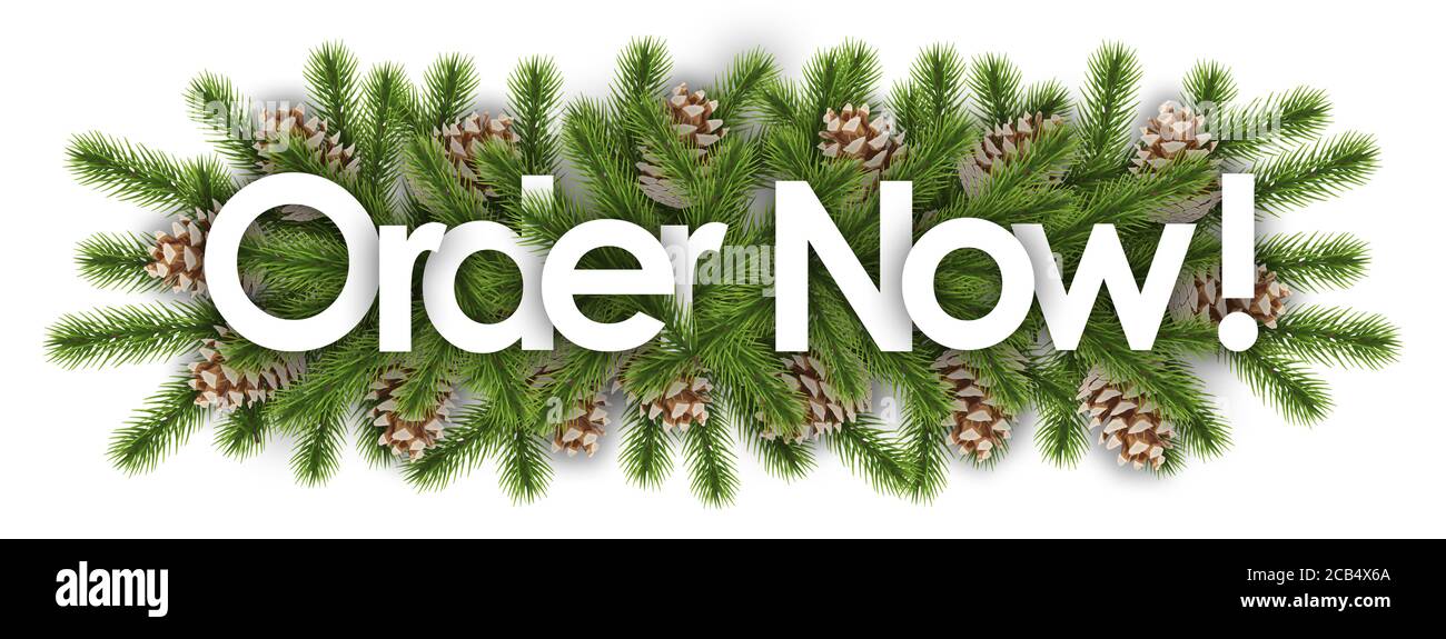 order now in christmas background - pine branchs Stock Photo - Alamy