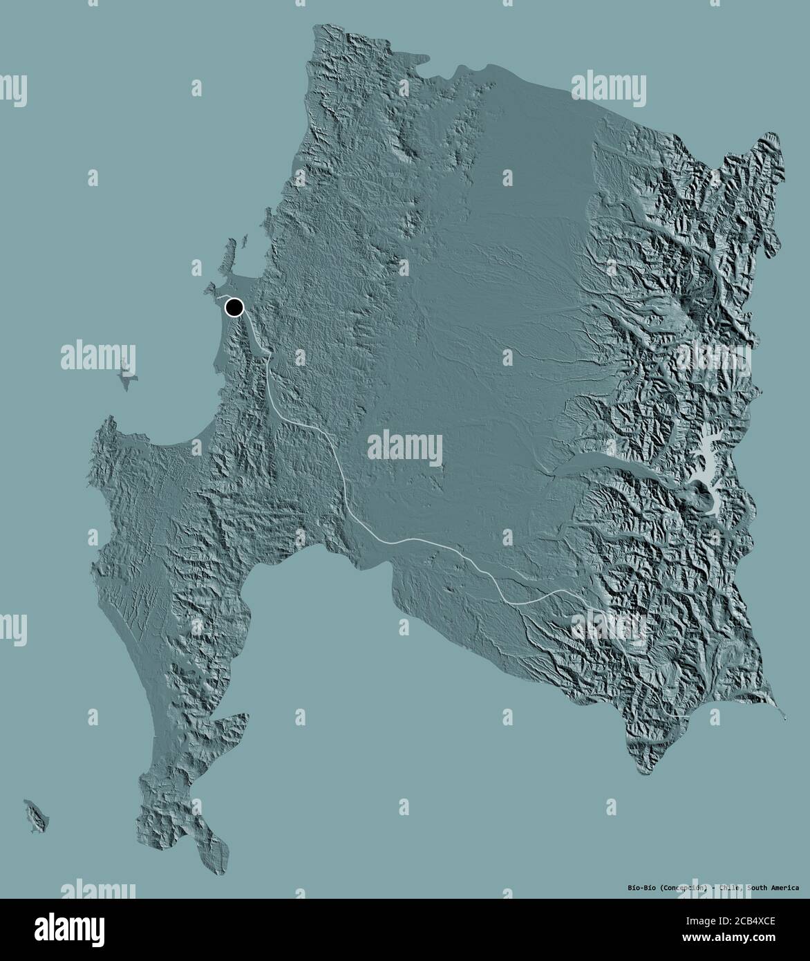 Shape of Bío-Bío, region of Chile, with its capital isolated on a solid ...