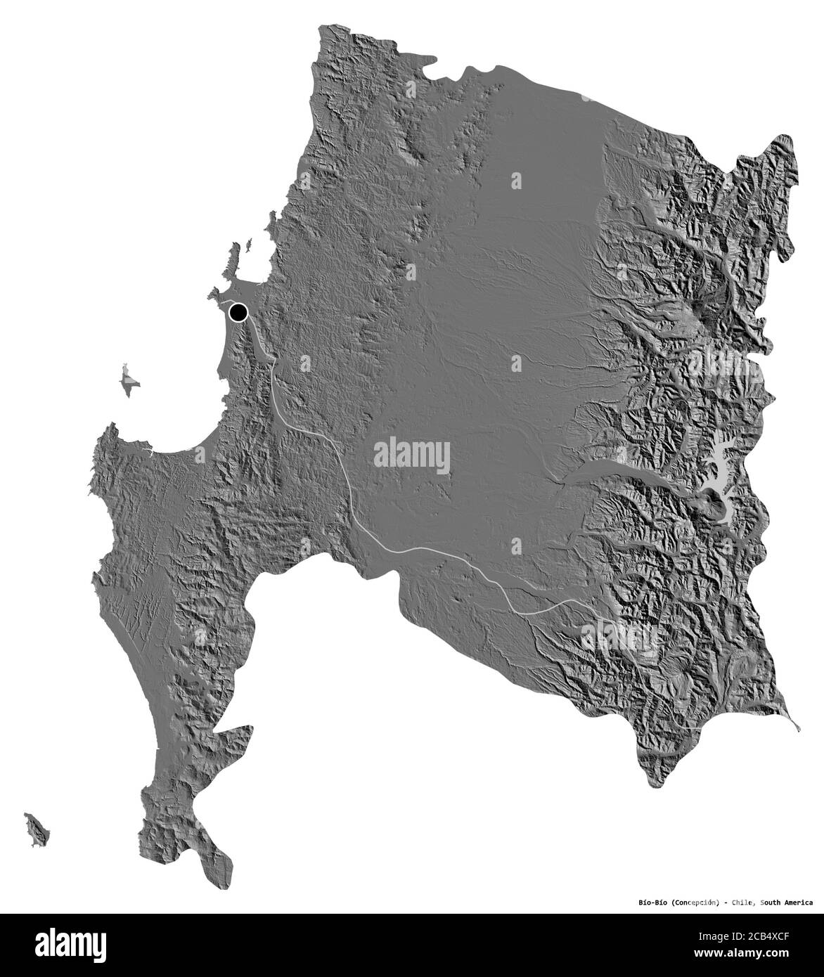 Shape of Bío-Bío, region of Chile, with its capital isolated on white ...