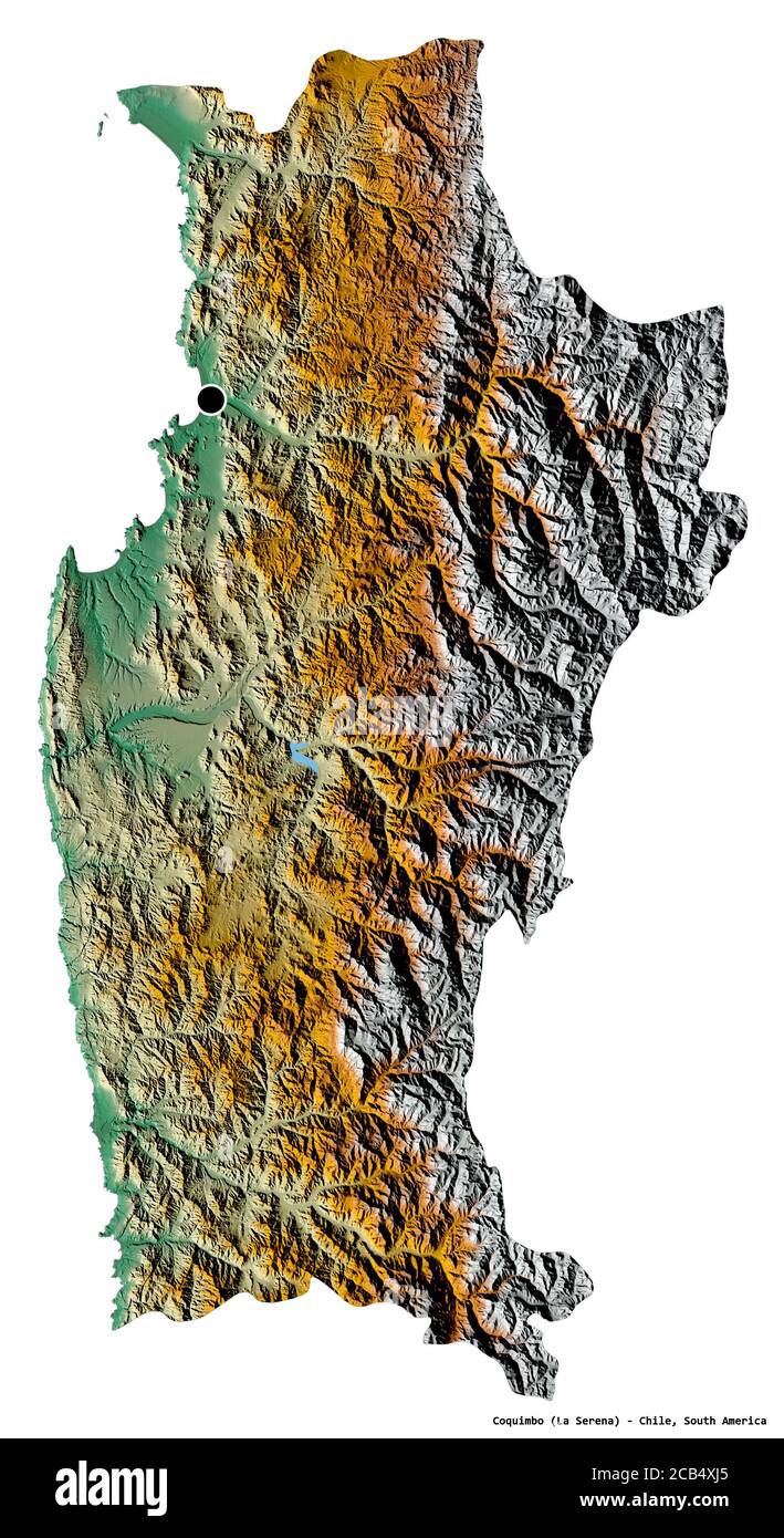 Shape of Coquimbo, region of Chile, with its capital isolated on white ...