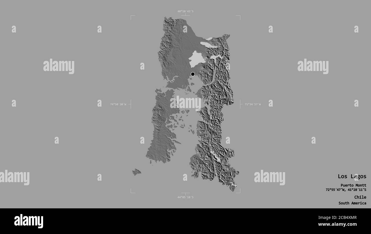 Area of Los Lagos, region of Chile, isolated on a solid background in a ...