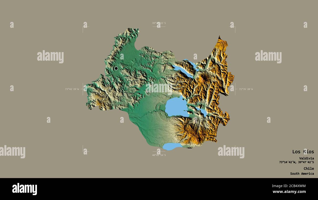 Area of Los Ríos, region of Chile, isolated on a solid background in a ...