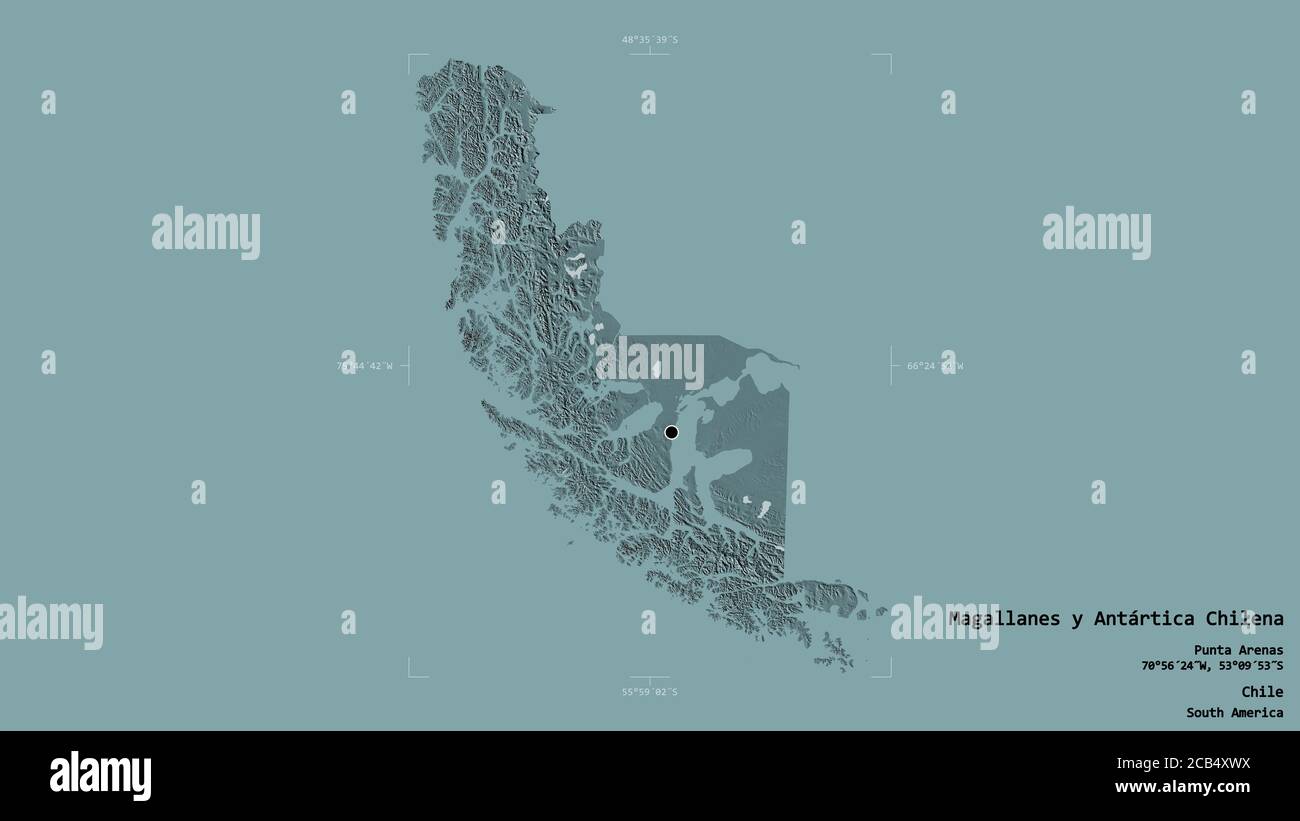 Area of Magallanes y Antártica Chilena, region of Chile, isolated on a ...