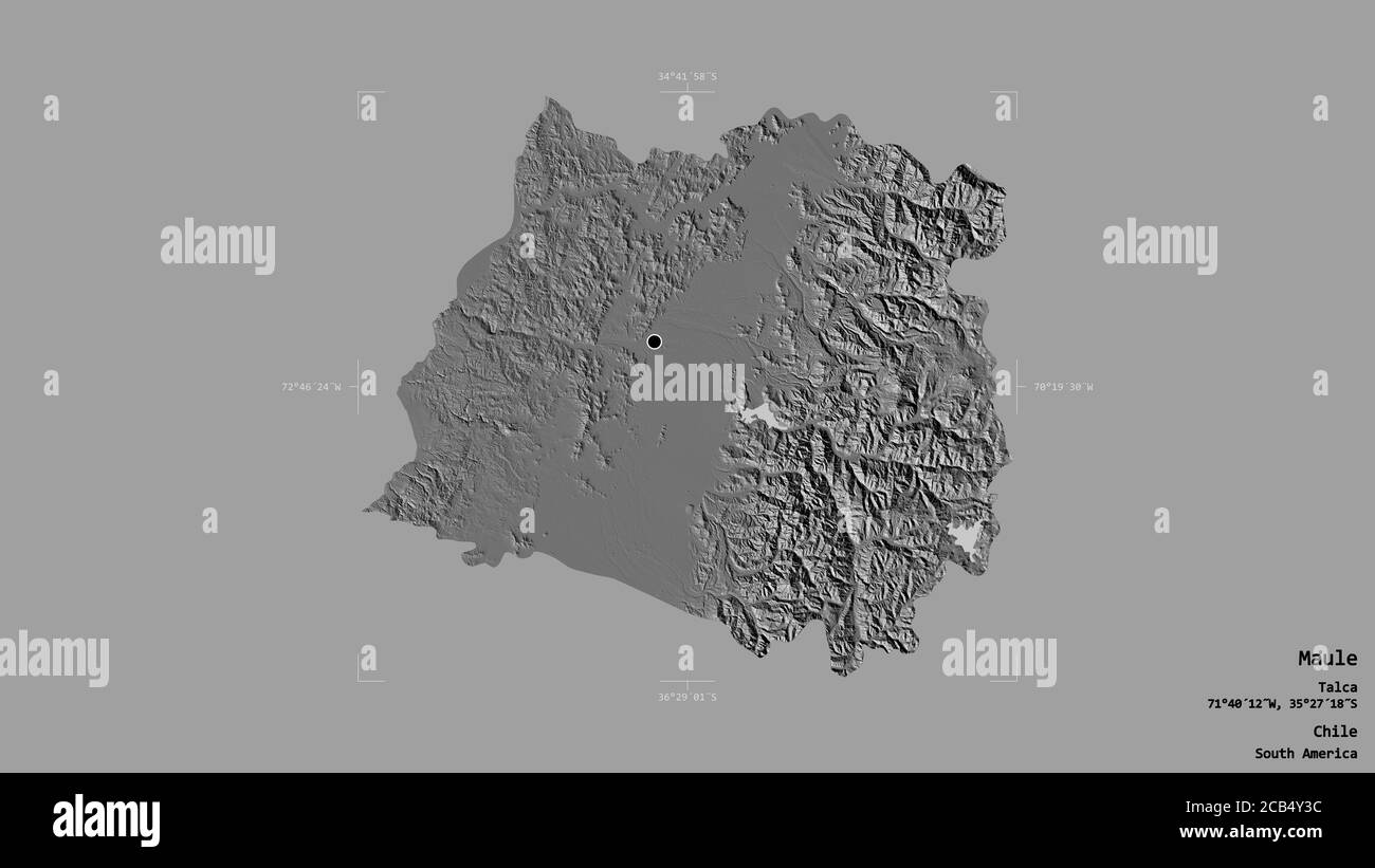 Area of Maule, region of Chile, isolated on a solid background in a ...
