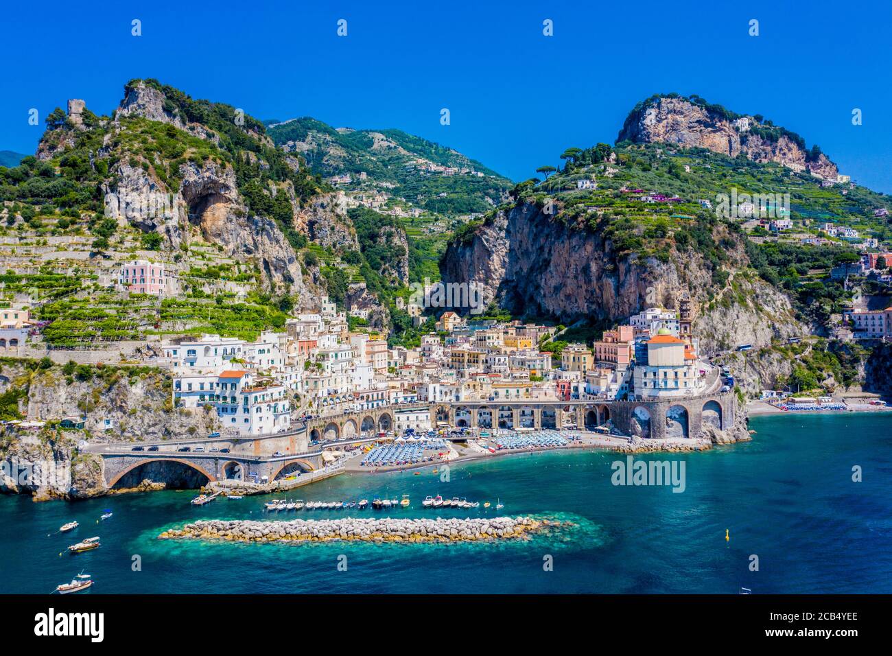 Aerial view of Atrani, a small town on Italy's Amalfi Coast Stock Photo ...