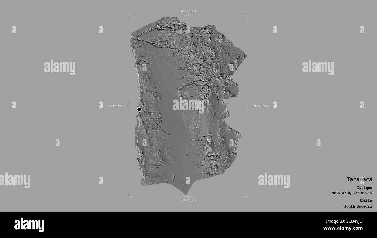 Area of Tarapacá, region of Chile, isolated on a solid background in a ...