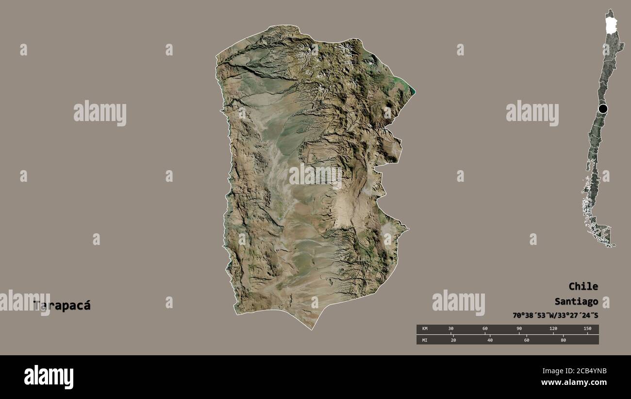 Shape of Tarapacá, region of Chile, with its capital isolated on solid ...