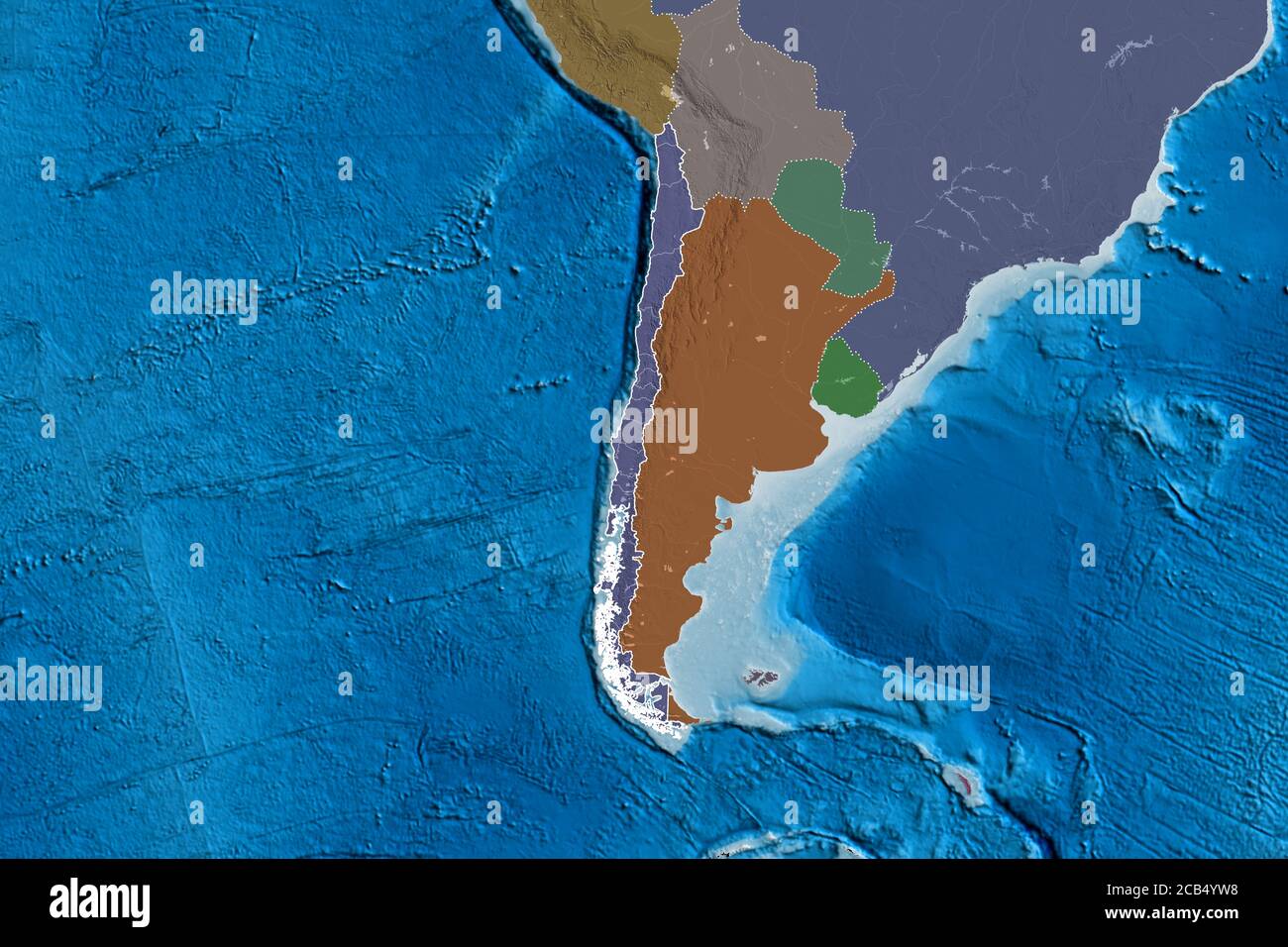 Extended area of Chile with country outline, international and regional ...