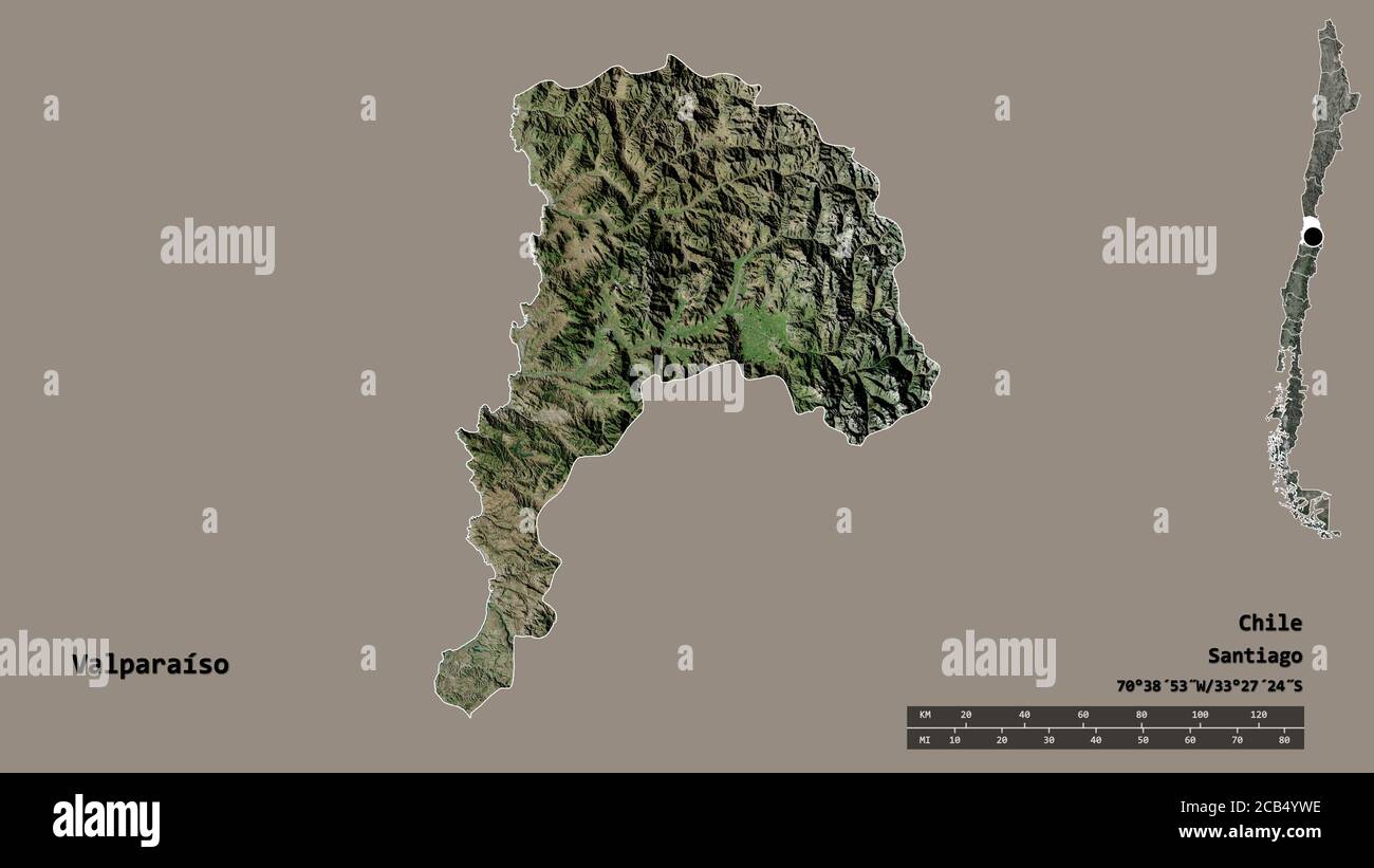 Shape of Valparaíso, region of Chile, with its capital isolated on ...